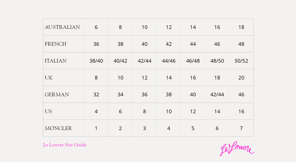 Size Guide - Le Louvre